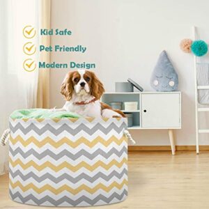 visesunny Grey and Yellow Plaid Chevron Collapsible Large Capacity Basket Storage Bin with Durable Cotton Handles, Home Organizer Solution for Office, Bedroom, Closet, Toys, Laundry