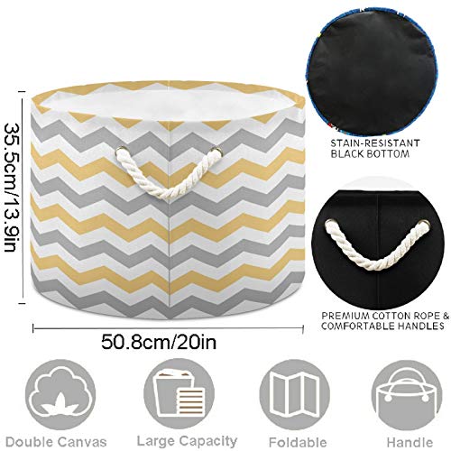 visesunny Grey and Yellow Plaid Chevron Collapsible Large Capacity Basket Storage Bin with Durable Cotton Handles, Home Organizer Solution for Office, Bedroom, Closet, Toys, Laundry