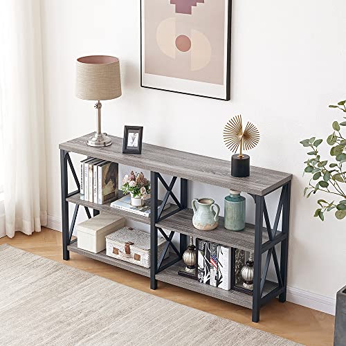 LVB Rustic Sofa Table, Farmhouse Console Table for Living Room, Hallway entryway Table with Storage, Entry Table for Foyer, Light Grey Oak, 55 Inch