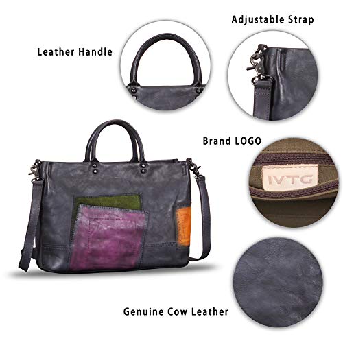 Genuine Leather Handbag for Women Vintage Handmade Top Handle Bag Crossbody Satchel Purse (Darkgray)