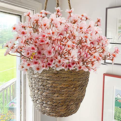 Uieke 4Pcs Artificial Cherry Blossom Flower, Silk Peach Flowers Fake Plants Arrangement for DIY Garden Home Wedding Party Decor Pink