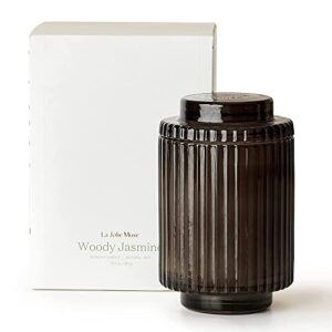 la jolie muse woody jasmine candles for home scented – luxury jar candles with aesthetic glass, mothers day gifts candles for women, 80 hours long burning