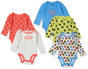 amazon essentials disney | marvel | star wars baby boys’ long-sleeve bodysuits, pack of 5, marvel friends, 24 months