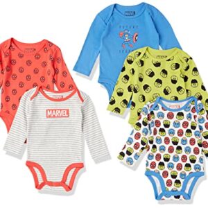 Amazon Essentials Disney | Marvel | Star Wars Baby Boys' Long-Sleeve Bodysuits, Pack of 5, Marvel Friends, 24 Months