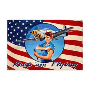 ilksti rosie riveter keep em flying patriotic wwii tin signs vintage decor for bars,diner,cafes pubs garage home wall art poster metal plaques 11.8×7.9 inch