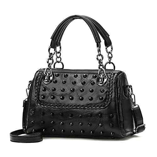 GJGJTER Women Soft Synthetic PU Leather Rivet decoration Tote Satchel Hobo Crossbody Top-Handle Shoulder Handbags Clutches-Black 2