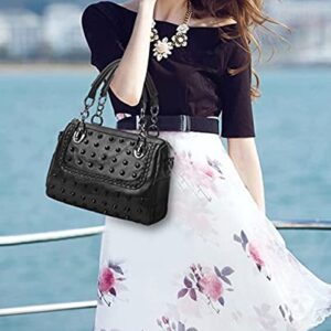 GJGJTER Women Soft Synthetic PU Leather Rivet decoration Tote Satchel Hobo Crossbody Top-Handle Shoulder Handbags Clutches-Black 2