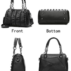 GJGJTER Women Soft Synthetic PU Leather Rivet decoration Tote Satchel Hobo Crossbody Top-Handle Shoulder Handbags Clutches-Black 2