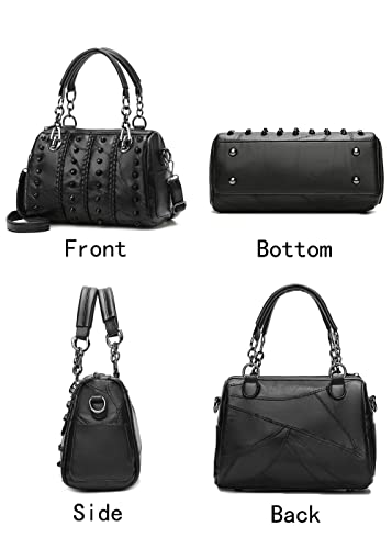 GJGJTER Women Soft Synthetic PU Leather Rivet decoration Tote Satchel Hobo Crossbody Top-Handle Shoulder Handbags Clutches-Black 2