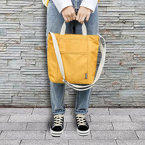 TOPTIE Canvas Tote Shoulder Bag Handle Purse Satchel Hobo Bag, Yellow Crossbody Bag for School Work Shopping