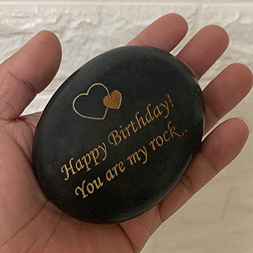 NUIBY Birthday Gift Engraved Rocks Happy Birthday！You are My Rock. Birthday Present for Wife, Husband, Boyfriend or Girlfriend Happy Birthday Stone