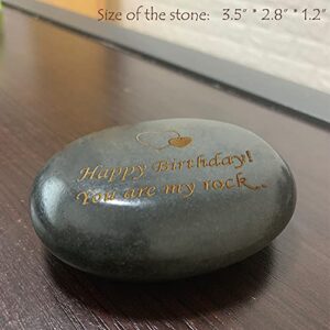 NUIBY Birthday Gift Engraved Rocks Happy Birthday！You are My Rock. Birthday Present for Wife, Husband, Boyfriend or Girlfriend Happy Birthday Stone