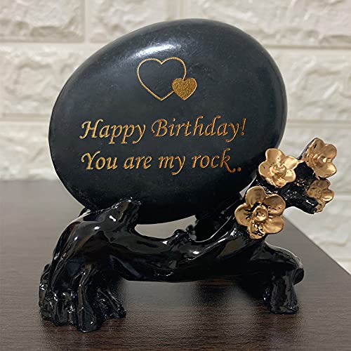 NUIBY Birthday Gift Engraved Rocks Happy Birthday！You are My Rock. Birthday Present for Wife, Husband, Boyfriend or Girlfriend Happy Birthday Stone