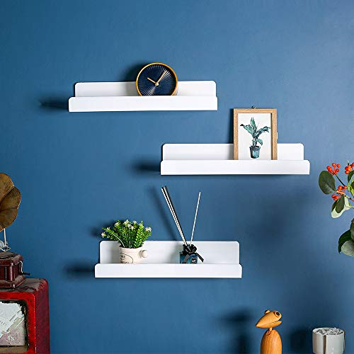 4 PCS White Acrylic Floating Shelves Display Ledge,Wall Mounted Nursery Kids Bookshelf,5mm Thick U Shelf 15 Inch Bathroom Wall Shelf and Storage Rack