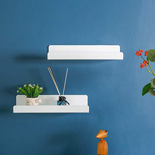 4 PCS White Acrylic Floating Shelves Display Ledge,Wall Mounted Nursery Kids Bookshelf,5mm Thick U Shelf 15 Inch Bathroom Wall Shelf and Storage Rack