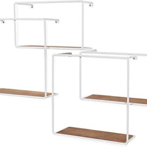 KAO Mart Wall Mounted Rustic Iron and Wood Intersecting Unique Floating Shelves Wood (4, White)