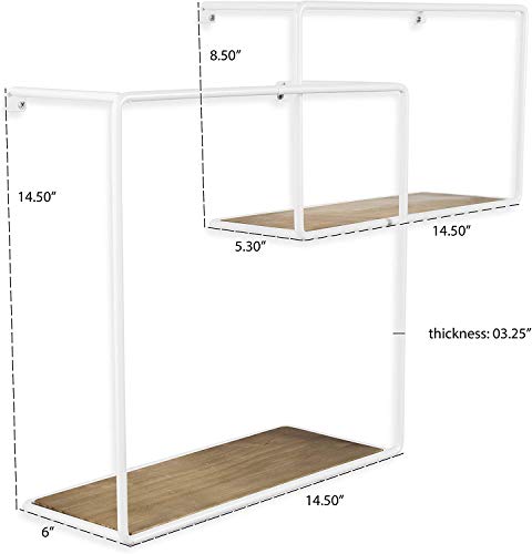 KAO Mart Wall Mounted Rustic Iron and Wood Intersecting Unique Floating Shelves Wood (4, White)