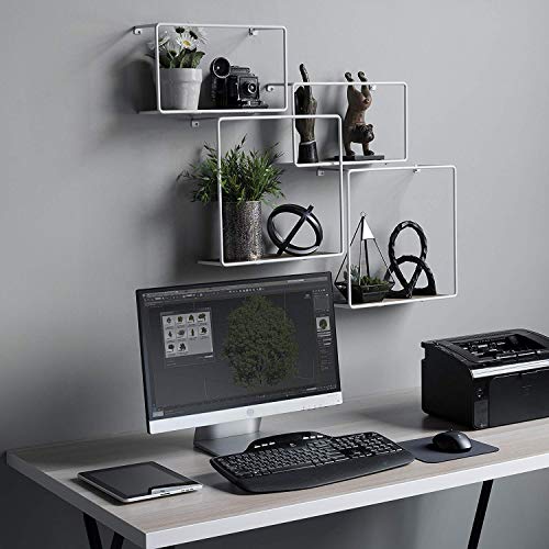 KAO Mart Wall Mounted Rustic Iron and Wood Intersecting Unique Floating Shelves Wood (4, White)