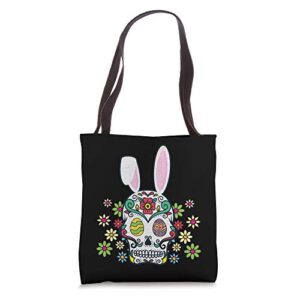 sugar skull happy easter bunny ears cute tote bag