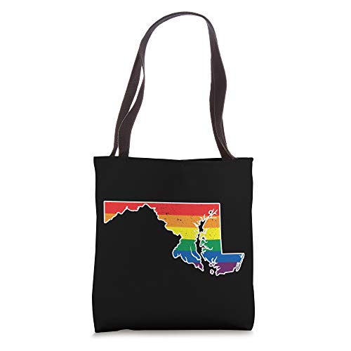 Gay Pride Flag - Maryland State Map - Rainbow Stripes Tote Bag