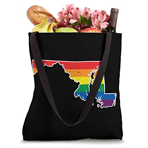 Gay Pride Flag - Maryland State Map - Rainbow Stripes Tote Bag