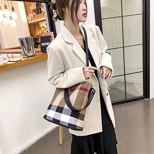 JOTHIN Tote Bag for Women Designer Handbags for Women Plaid Womens Purses and Handbags Bucket bag Canvas Tote Bag for Women(Black)