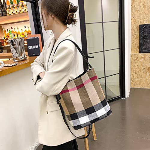 JOTHIN Tote Bag for Women Designer Handbags for Women Plaid Womens Purses and Handbags Bucket bag Canvas Tote Bag for Women(Black)