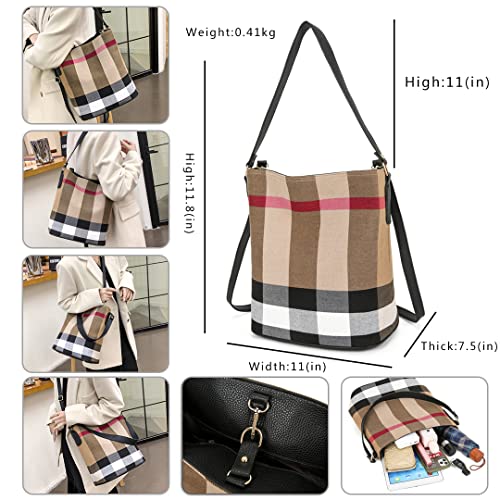 JOTHIN Tote Bag for Women Designer Handbags for Women Plaid Womens Purses and Handbags Bucket bag Canvas Tote Bag for Women(Black)