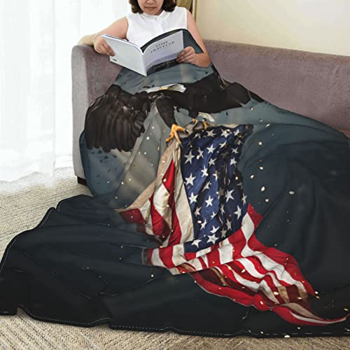 American Eagle and Flag Blanket Cozy Soft Throw Blanket for Couch Sofa Bedding Living Room, Warm Plush Flannel Blankets for Boys Girls Men Women 50"x40"