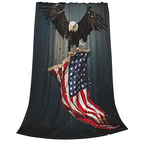 American Eagle and Flag Blanket Cozy Soft Throw Blanket for Couch Sofa Bedding Living Room, Warm Plush Flannel Blankets for Boys Girls Men Women 50"x40"