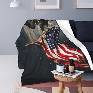 American Eagle and Flag Blanket Cozy Soft Throw Blanket for Couch Sofa Bedding Living Room, Warm Plush Flannel Blankets for Boys Girls Men Women 50"x40"