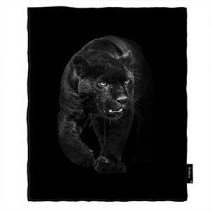 beabes panther throw blanket wildlife black panther walking out of the dark and into the light warm throw blanket flannel fleece for bedroom sofa couch car deck chair 60×80 inch