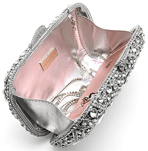 MOSSMON Luxury Crystal Clutch Rhinestones Evening Bag (silver)