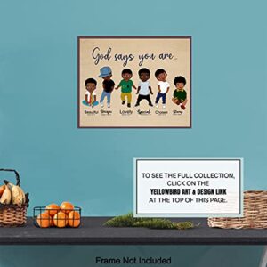 God Says You Are Wall Art - Religious Wall Decor for African American Boys - Christian Gifts - Scripture Wall Decor - God Wall Art - Black Boys Room Decor - Motivational Inspirational Bible Verses