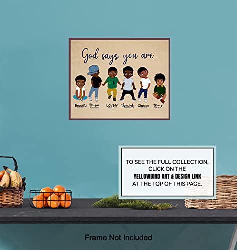 God Says You Are Wall Art - Religious Wall Decor for African American Boys - Christian Gifts - Scripture Wall Decor - God Wall Art - Black Boys Room Decor - Motivational Inspirational Bible Verses