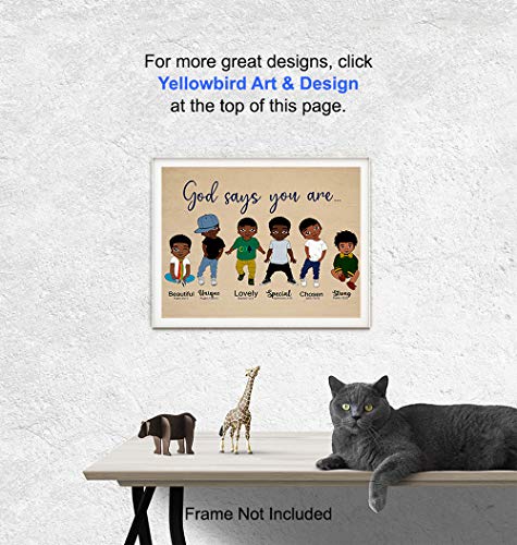 God Says You Are Wall Art - Religious Wall Decor for African American Boys - Christian Gifts - Scripture Wall Decor - God Wall Art - Black Boys Room Decor - Motivational Inspirational Bible Verses