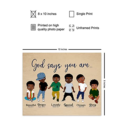 God Says You Are Wall Art - Religious Wall Decor for African American Boys - Christian Gifts - Scripture Wall Decor - God Wall Art - Black Boys Room Decor - Motivational Inspirational Bible Verses