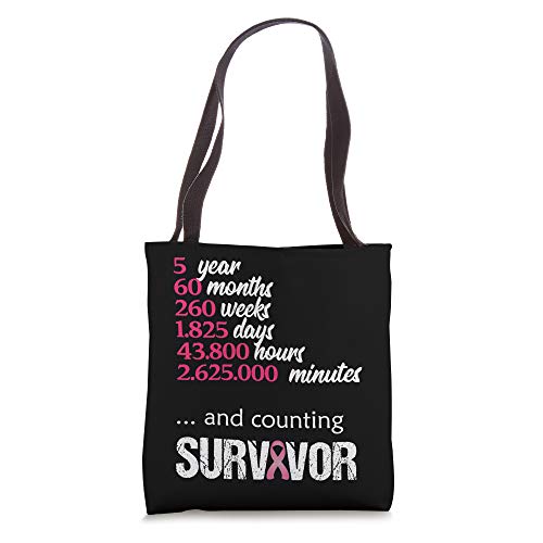 Five 5 Year Survivor Breast Cancer Shirt Awareness Gift Tote Bag