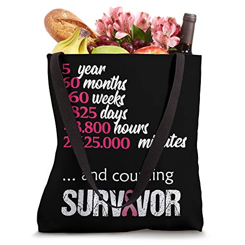 Five 5 Year Survivor Breast Cancer Shirt Awareness Gift Tote Bag