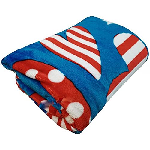 Infinity Republic - USA Hearts & Stars Super Plush Blanket - Perfect for Gifts, Holidays, Decor, etc!