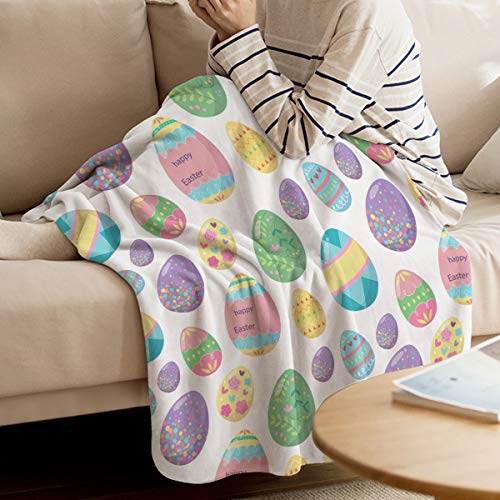 Throw Blanket for Baby/Adults/Boys/Girls Happy Easter Colorful Eggs Cozy Flannel Bed Blanket Lightweight for Couch Sofa, Travel, Camping, Picnic 39x49in