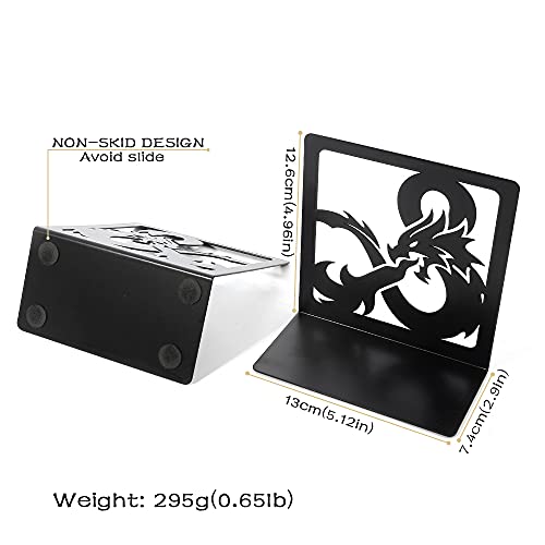 Gothic Dragon Design Bookends, Decorative Black Metal Book end Bookshelves, Unique Cool Bookend Books Stand for Home Office Decorative, Books Support Book Holder