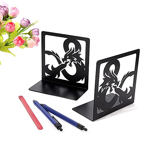 Gothic Dragon Design Bookends, Decorative Black Metal Book end Bookshelves, Unique Cool Bookend Books Stand for Home Office Decorative, Books Support Book Holder