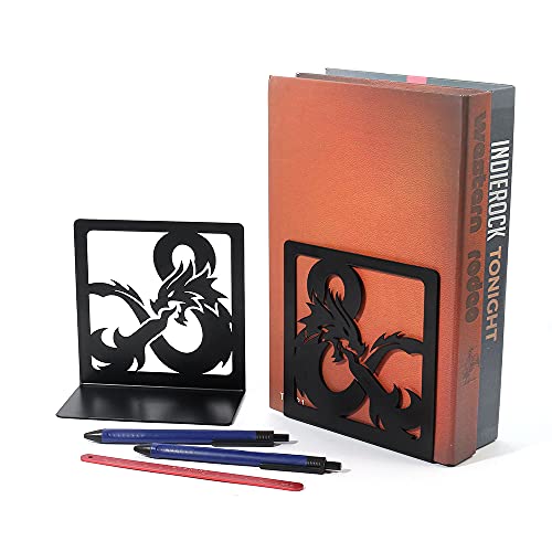 Gothic Dragon Design Bookends, Decorative Black Metal Book end Bookshelves, Unique Cool Bookend Books Stand for Home Office Decorative, Books Support Book Holder