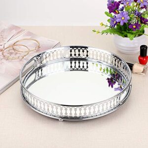 Hipiwe Mirror Vanity Tray - 10.6 inches Round Metal Makeup Tray Jewelry Trinket Tray, Cosmetic Perfume Tray for Dresser Bathroom Bedroom Countertop Organizer Tray