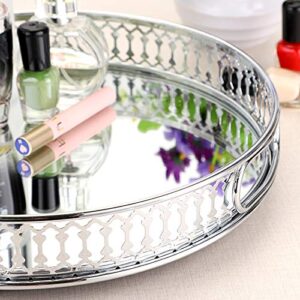 Hipiwe Mirror Vanity Tray - 10.6 inches Round Metal Makeup Tray Jewelry Trinket Tray, Cosmetic Perfume Tray for Dresser Bathroom Bedroom Countertop Organizer Tray