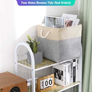 STEPRAGE Storage Bins - Decorative Baskets Foldable Storage Box Cubes with Handles for Organizing Shelf Nursery Home Closet & Office，13(L).13(M) 13(H) - 1Pack, Grey and Beige