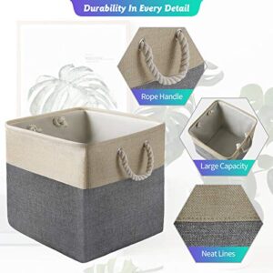 STEPRAGE Storage Bins - Decorative Baskets Foldable Storage Box Cubes with Handles for Organizing Shelf Nursery Home Closet & Office，13(L).13(M) 13(H) - 1Pack, Grey and Beige