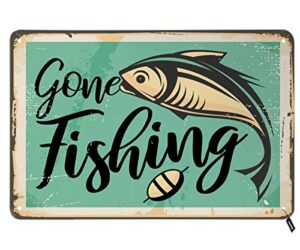 swono gone fishing tin signs,retro poster with fish on old rusty metal background vintage metal tin sign for men women,wall decor for bars,restaurants,cafes pubs,12×8 inch