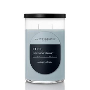 manly indulgence cool scented jar candle, contemporary collection, 2 wick, blue, 22 oz – up to 120 hours burn